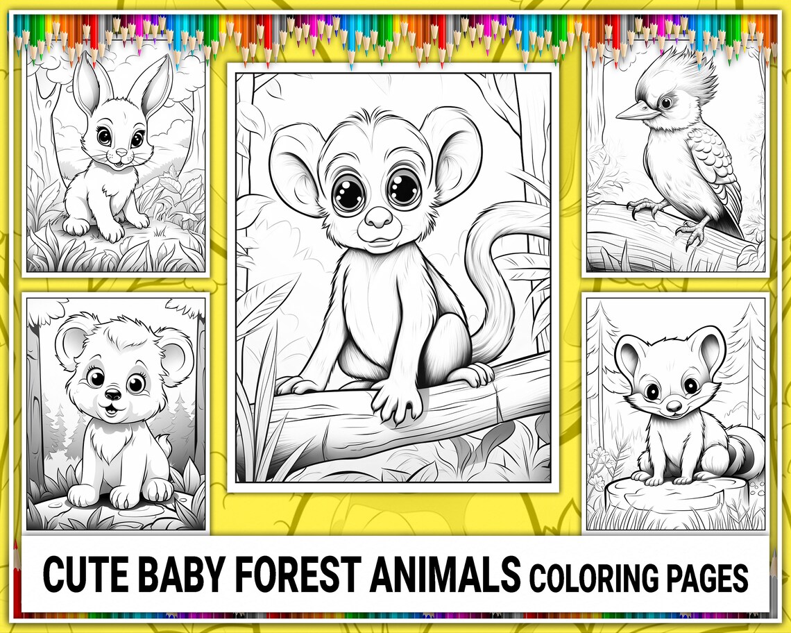 40 Cute Baby Forest Wild Animals Coloring Pages. Woodland Animals ...