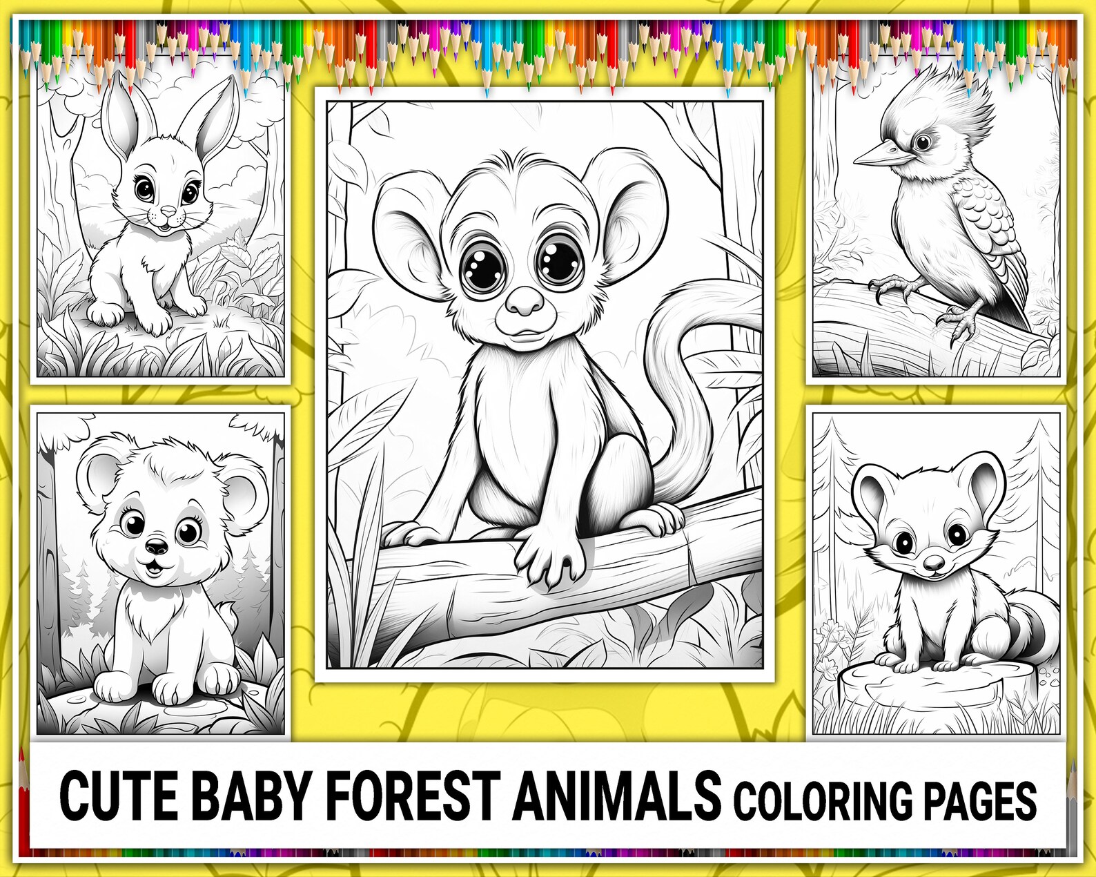 40 Cute Baby Forest Wild Animals Coloring Pages. Woodland Animals ...