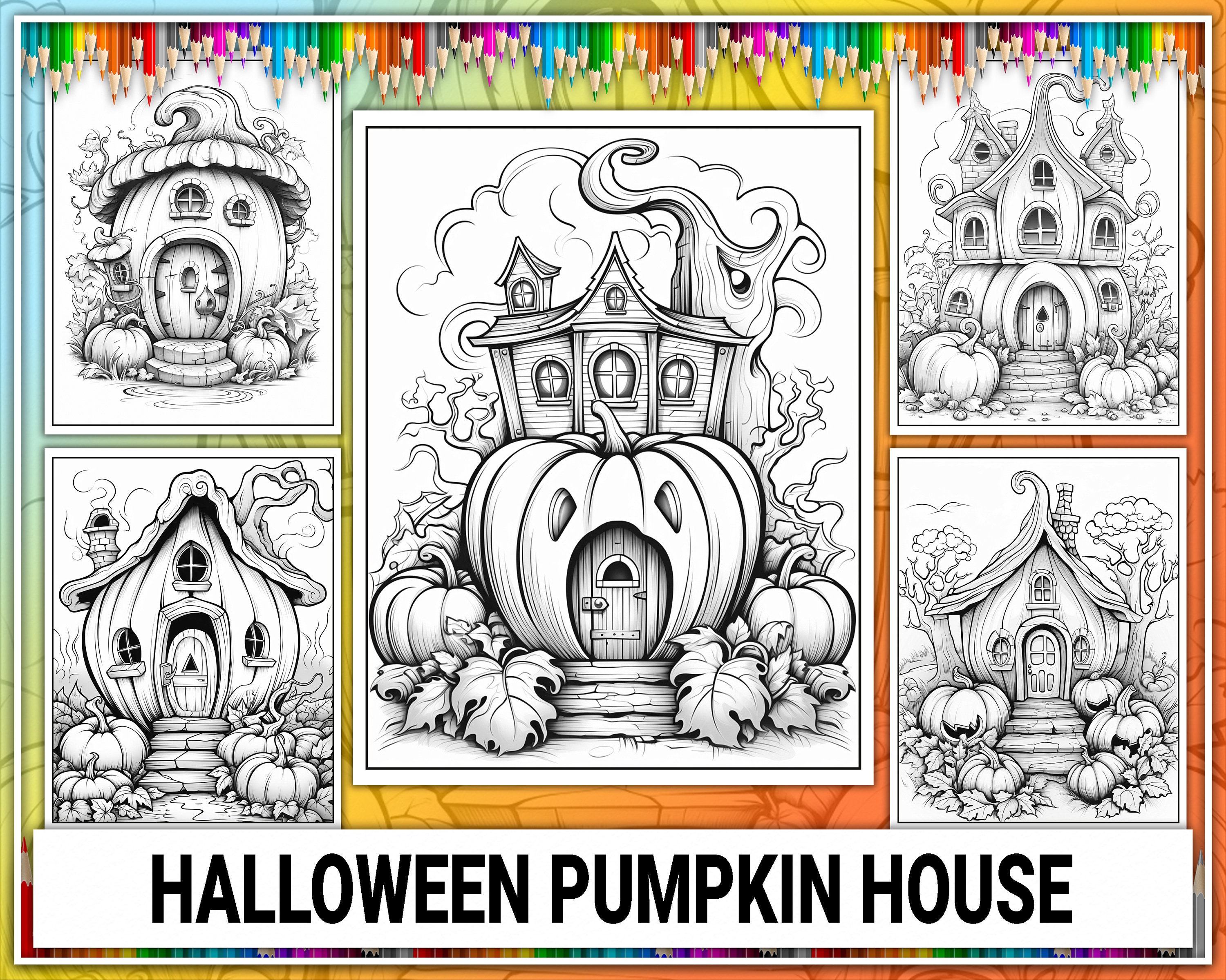 40 Halloween Pumpkin House Coloring Pages. Pumpkin House Coloring Book ...