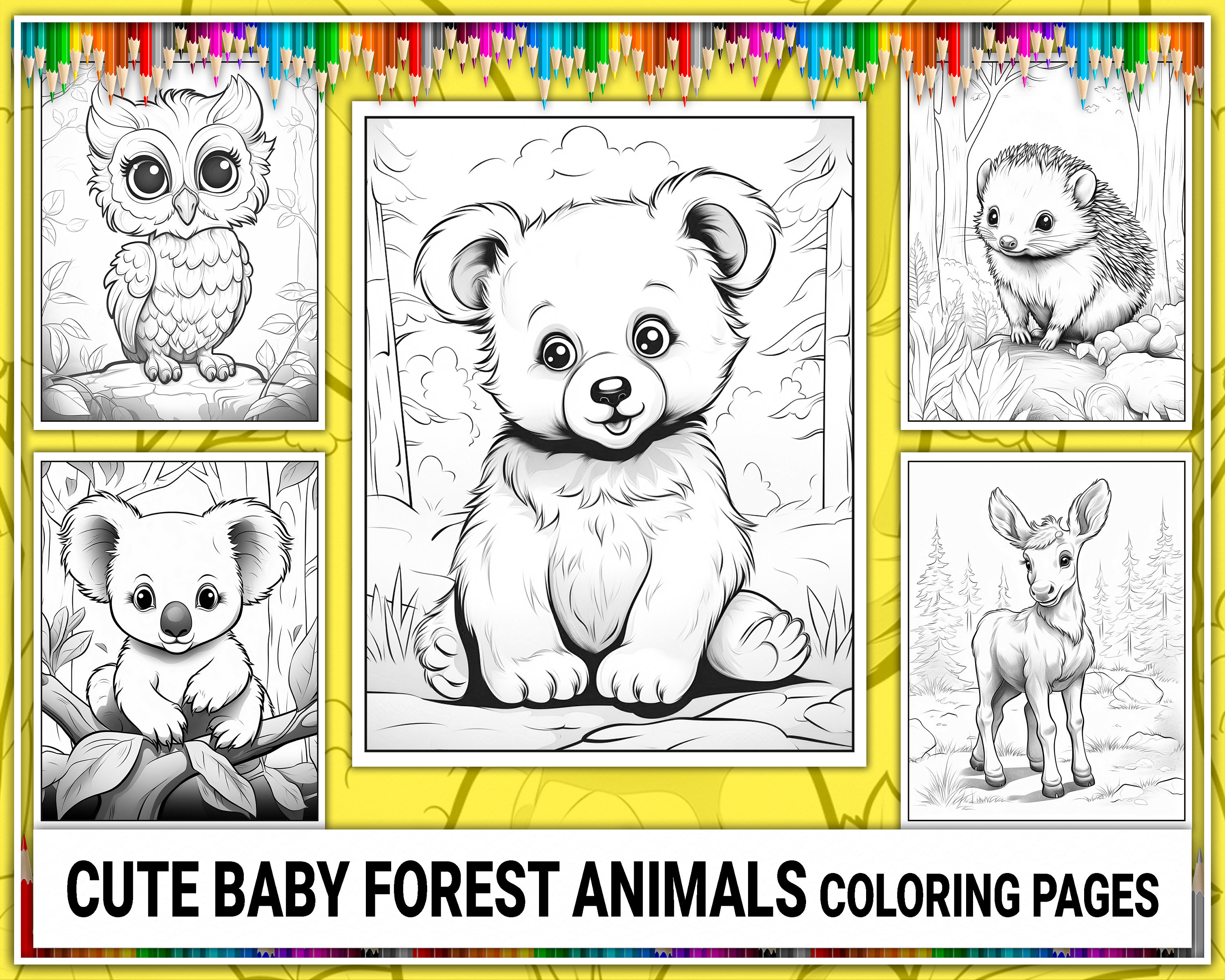 40 Cute Baby Forest Wild Animals Coloring Pages. Woodland Animals ...