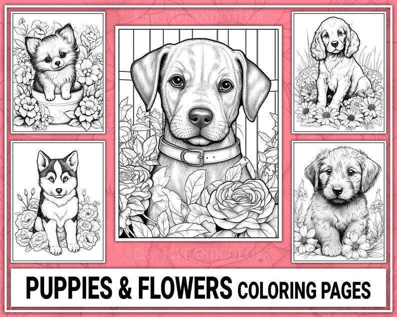 40 Cute Puppies & Flowers Coloring Book Vol.4 Coloring Pages for Kids ...