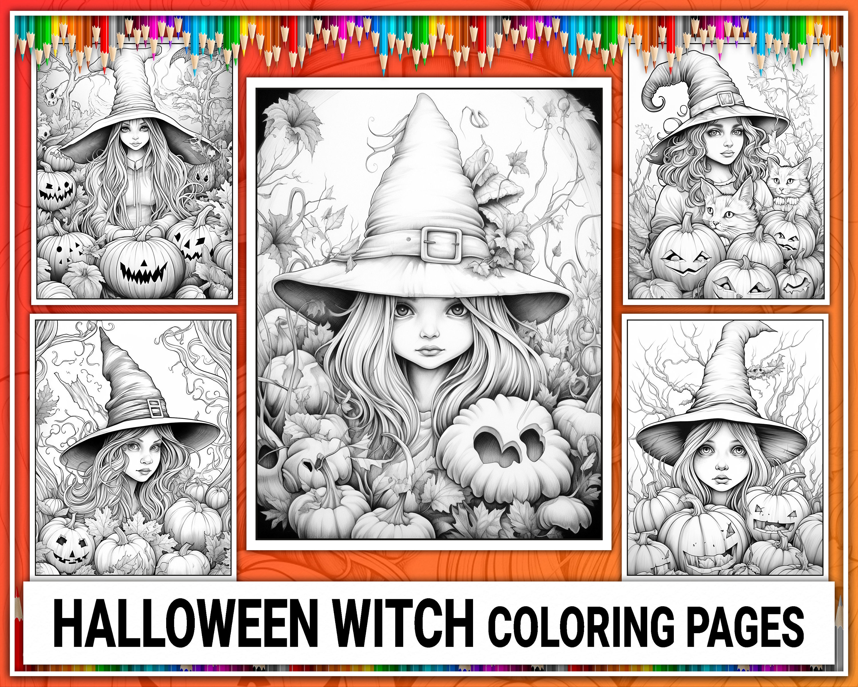 40 Halloween Witch Coloring Pages. Magical Gothic Witches & - Etsy