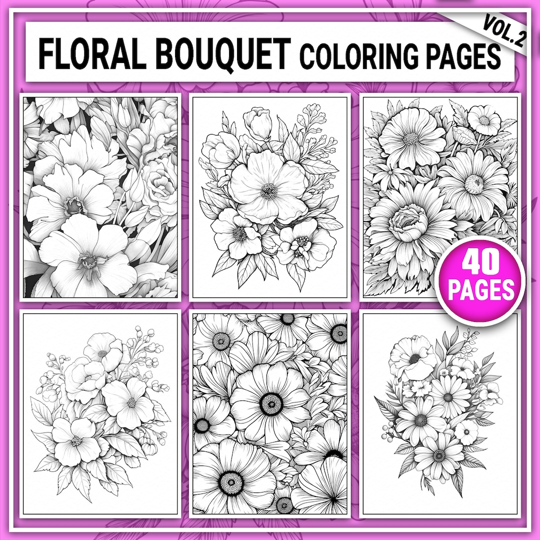 Floral Bouquet Colorings Vol.2. Flowers Coloring Book. Coloring Pages ...