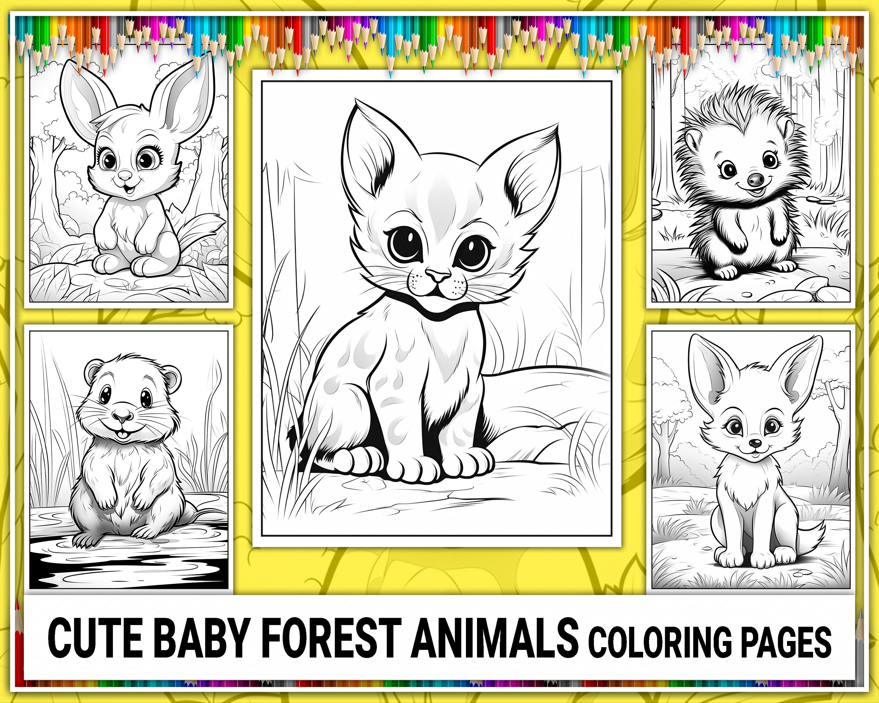 40 Cute Baby Forest Wild Animals Coloring Pages. Woodland Animals ...