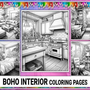 40 Boho Interior Design Coloring Pages. Cozy Room Interior Coloring ...