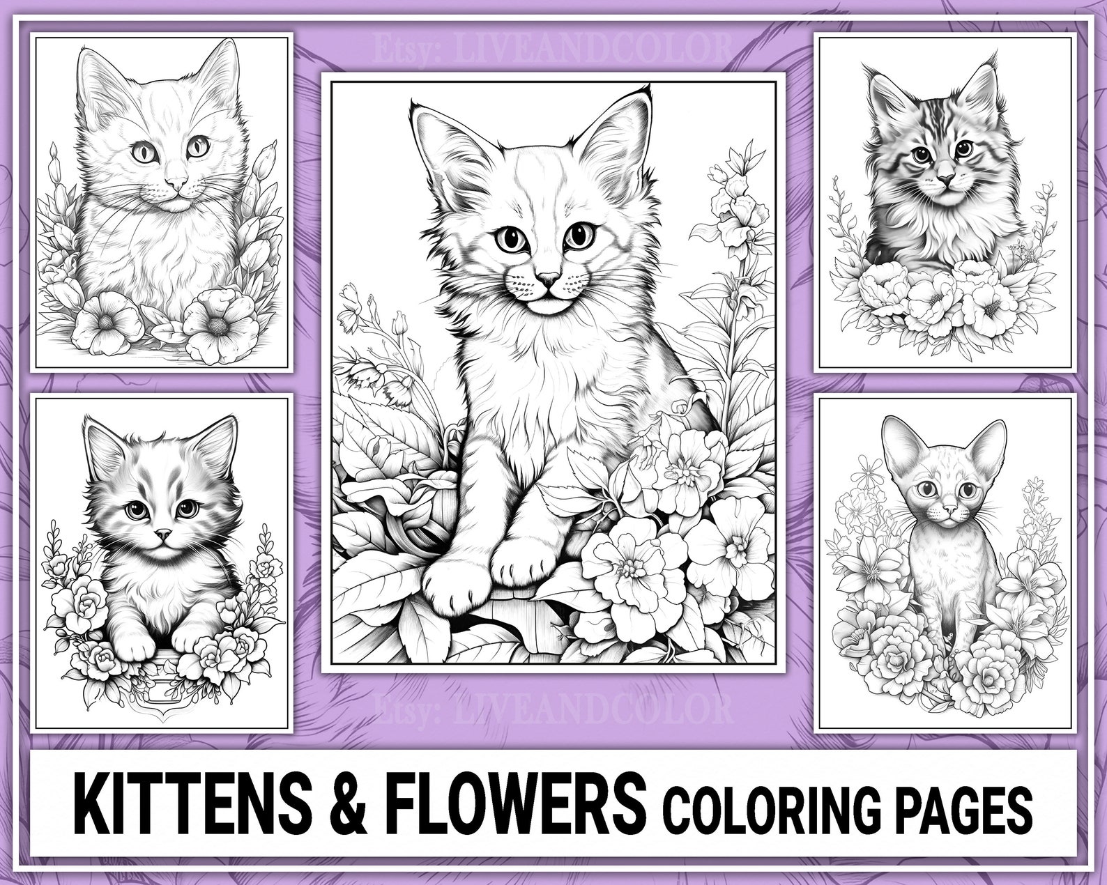 40 Cute Kittens & Flowers Coloring Book Vol.2 Coloring Pages for Kids ...