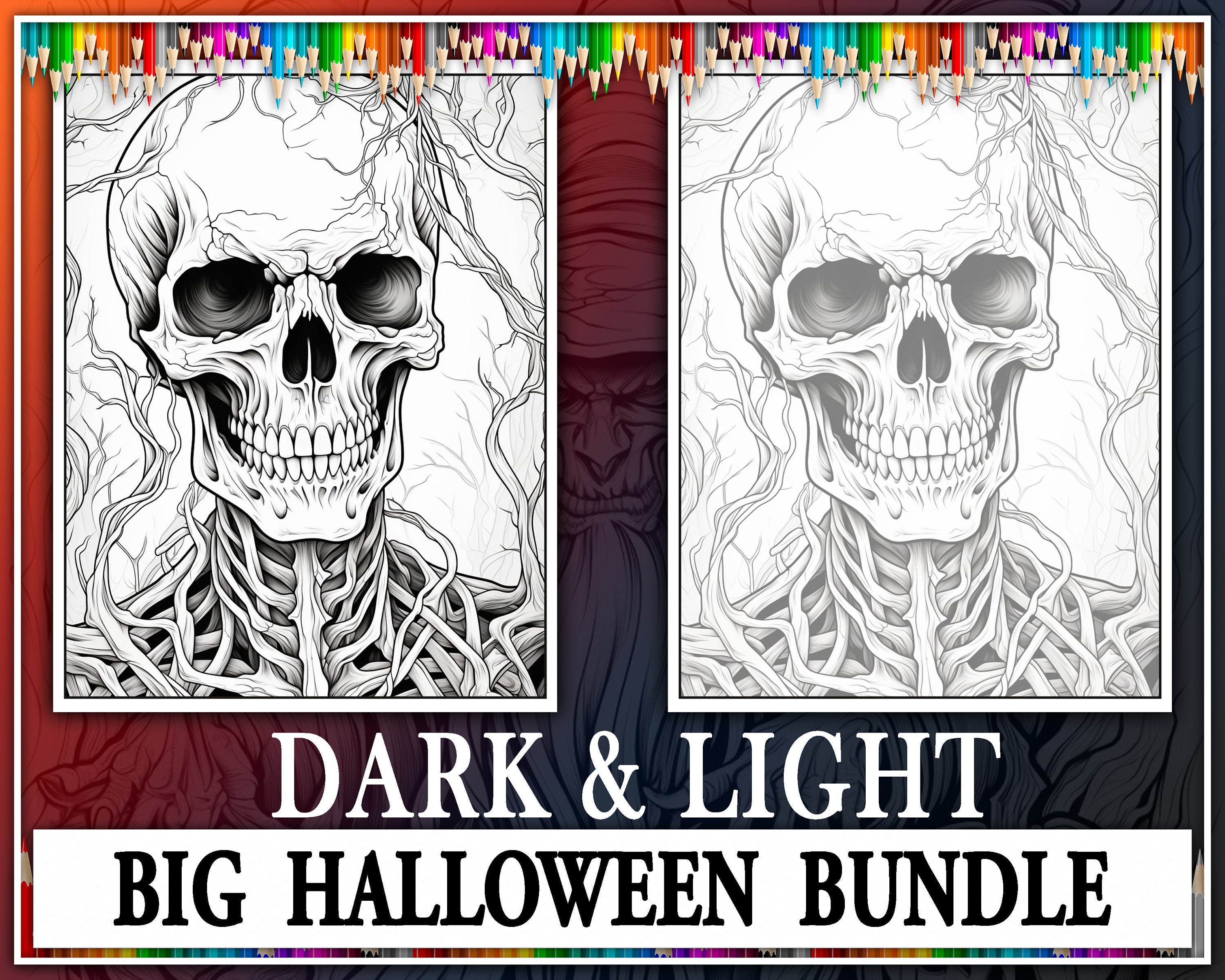 Big Halloween Monster Bundle Coloring Book. High-quality Grayscale ...