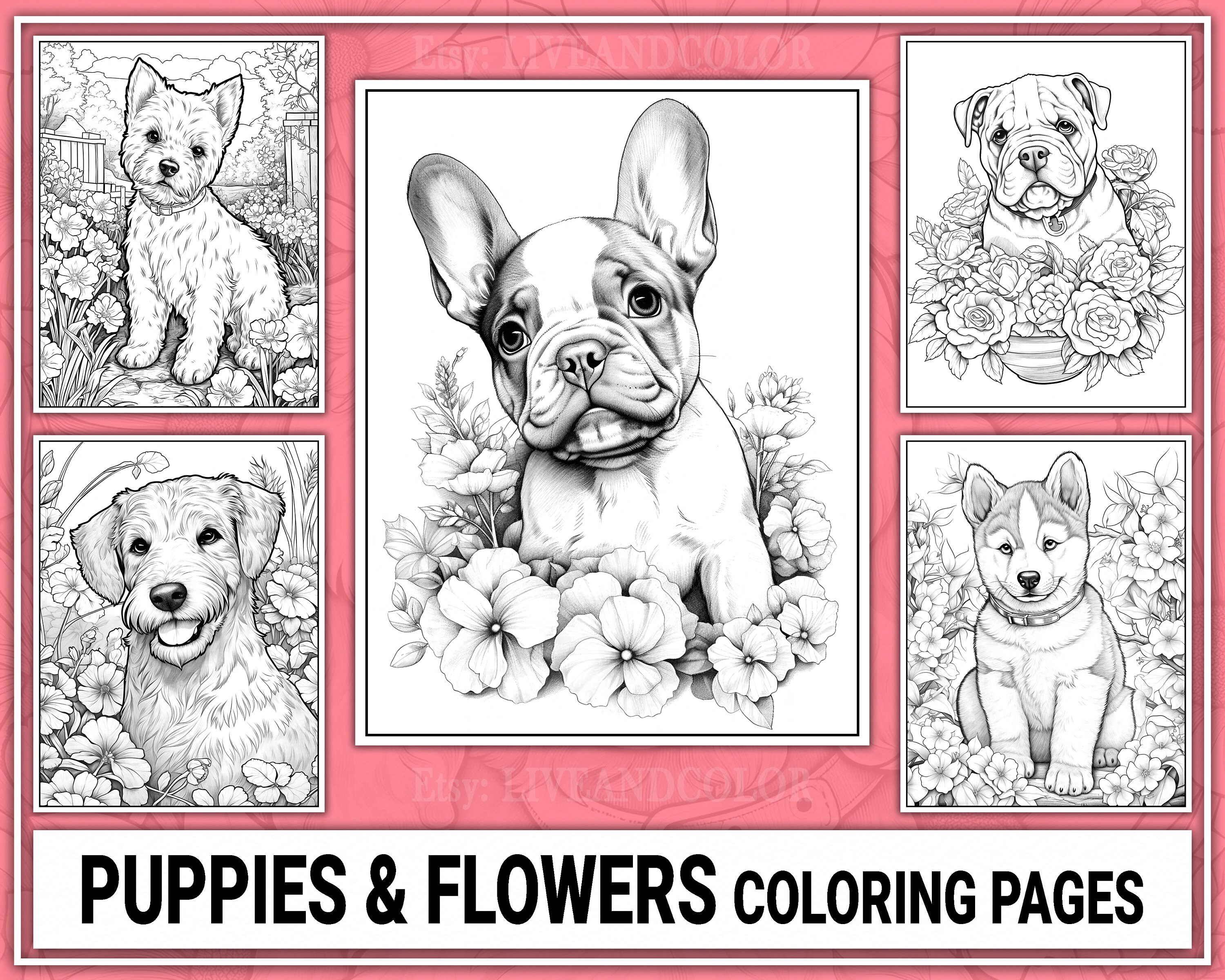 40 Cute Puppies & Flowers Coloring Book Vol.4 Coloring Pages for Kids ...