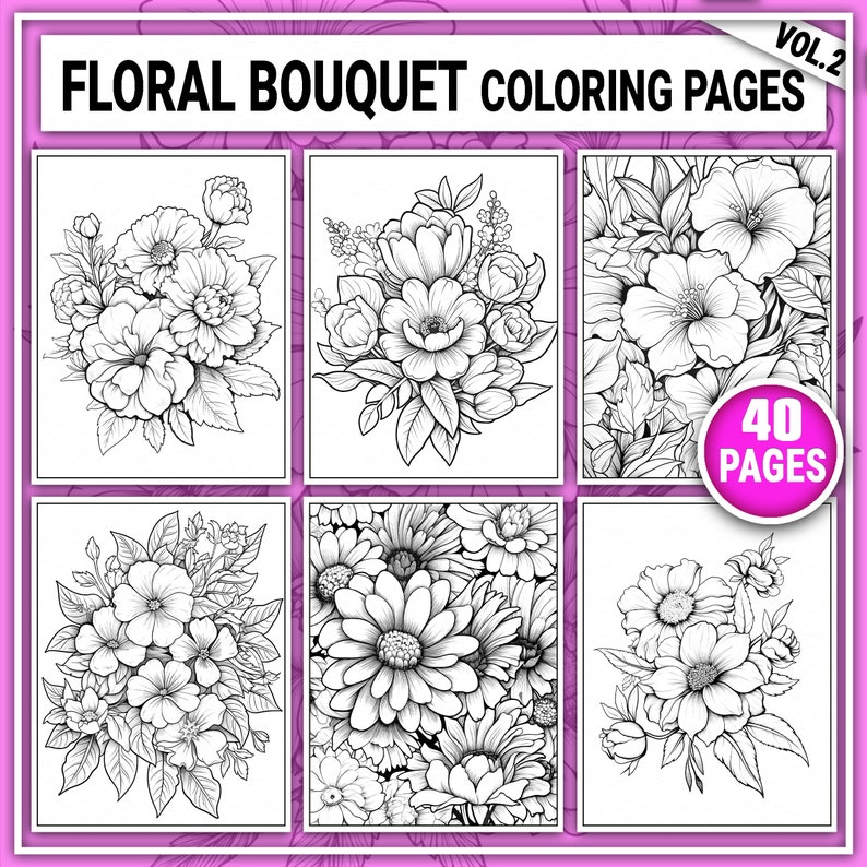 Floral Bouquet Colorings Vol.2. Flowers Coloring Book. Coloring Pages ...