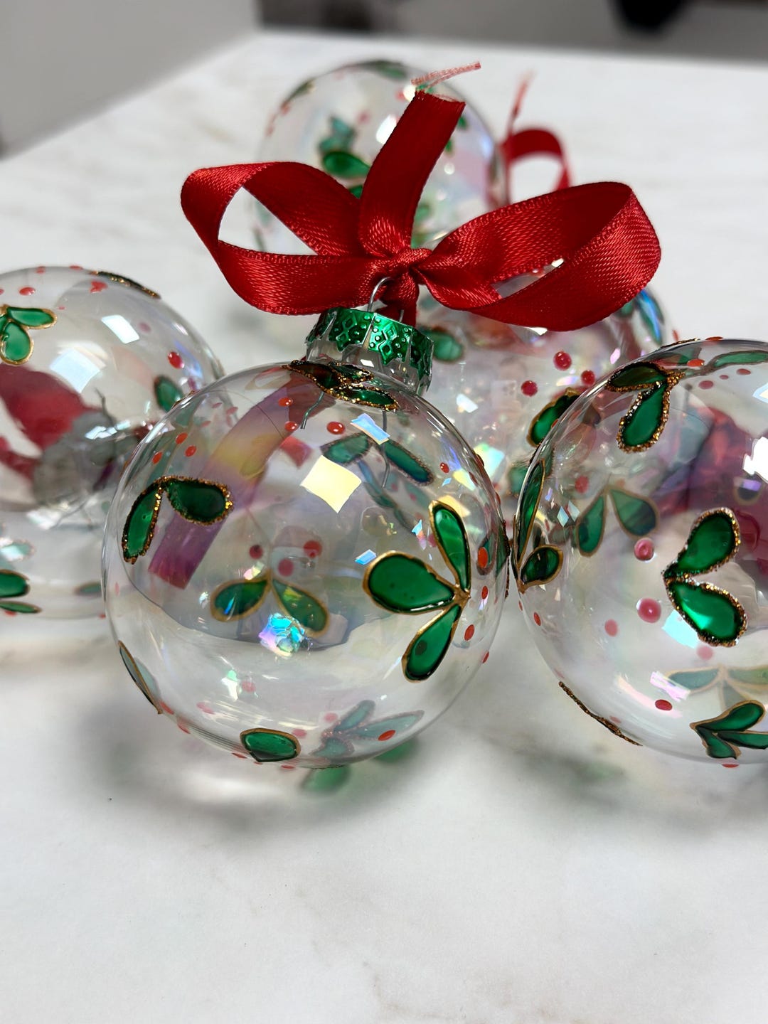 Set Hand Painted Christmas Mistletoe Bauble Unique Xmas Decoration ...