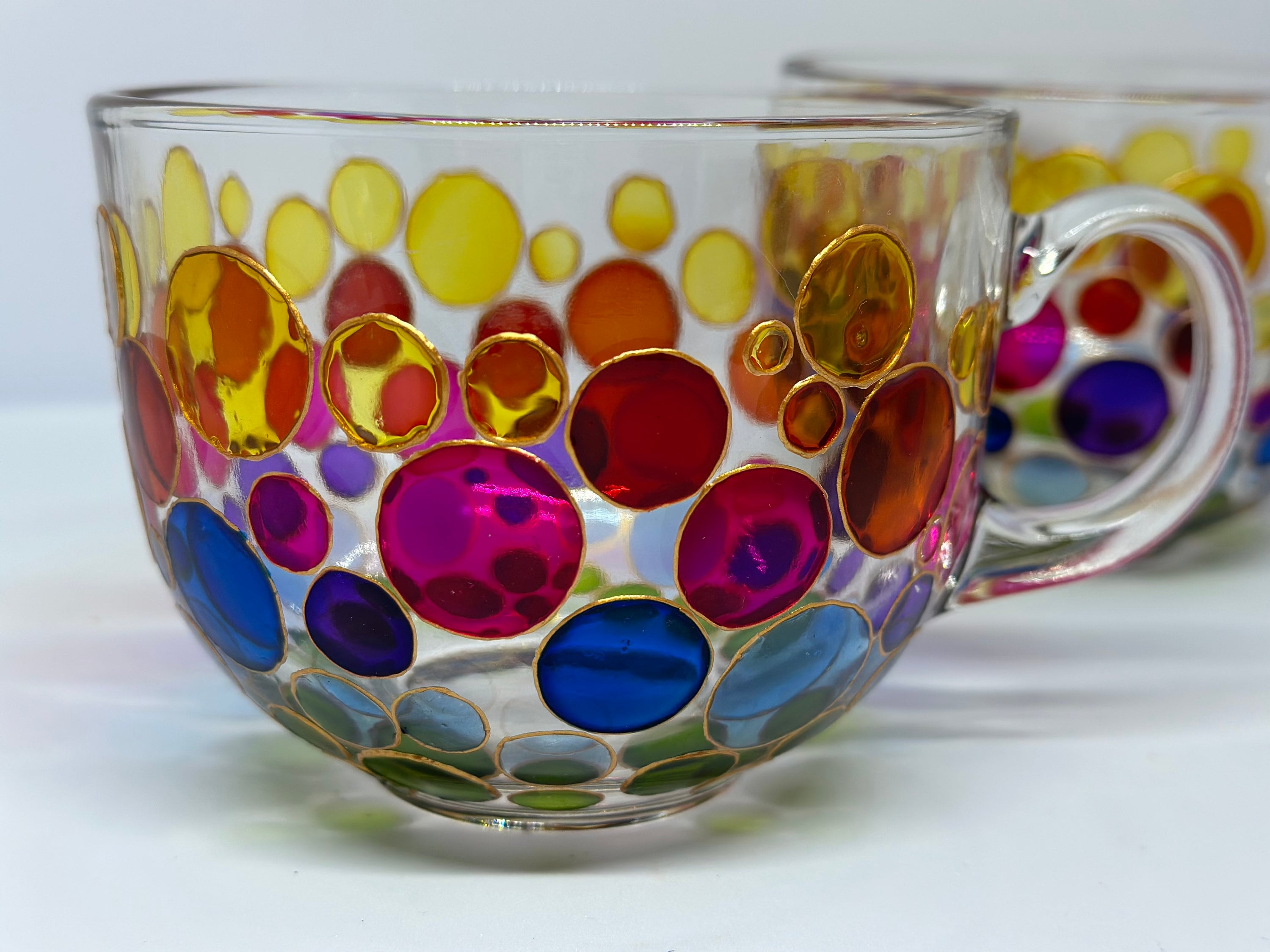 Set of 3 Colored Bubbles Mug Painted Glass Mug Big Coffee Mug - Etsy