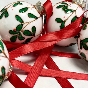 Hand-painted Mistletoe Glass Christmas Ornament: Green Bauble With Gold ...