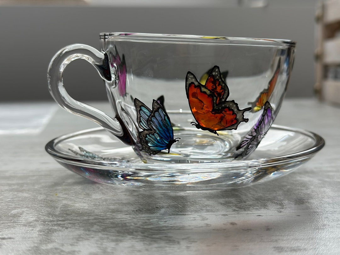 Multicolor Butterfly Glass Painted Mug Butterfly Mug Coffee - Etsy