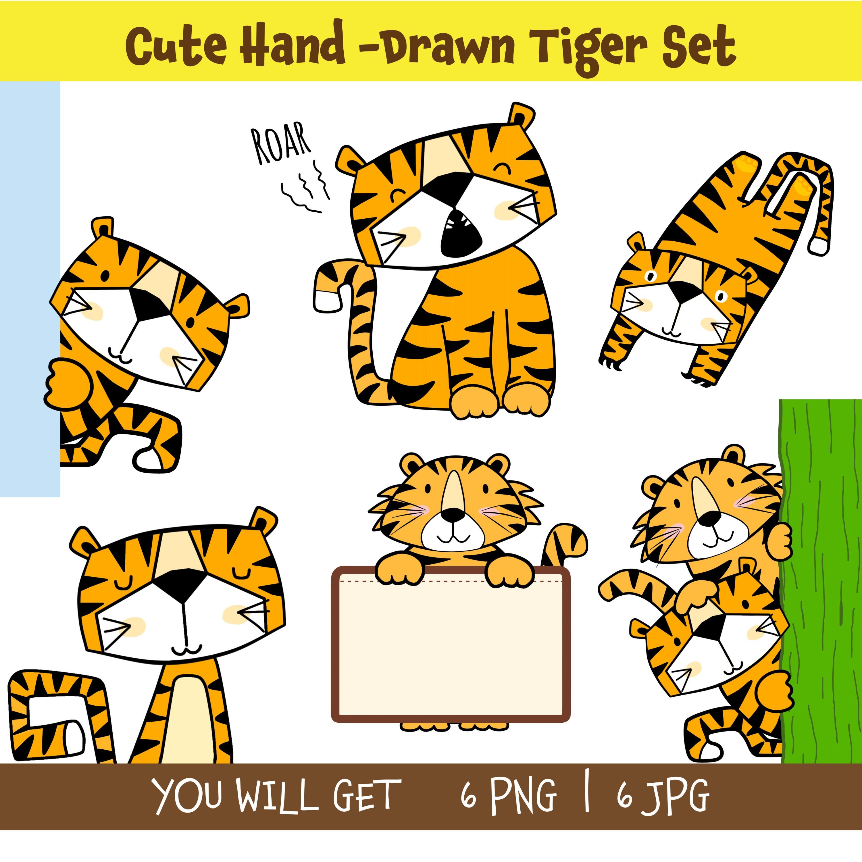 Original Hand Drawn Cute Tiger Png and Jpg Set - Etsy