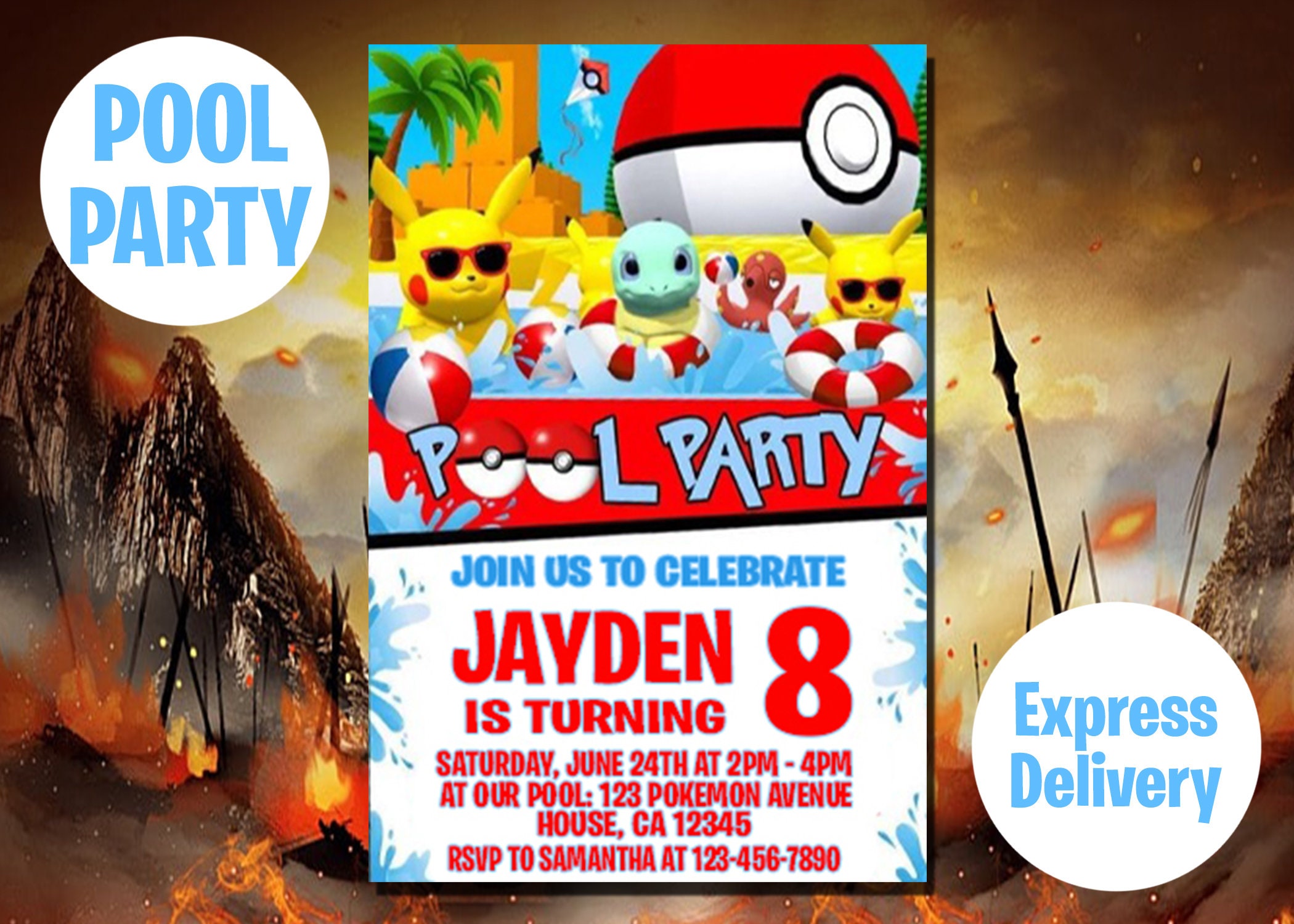 Pokemon Pool Party Birthday Invitation Pokemon Invite Pool - Etsy