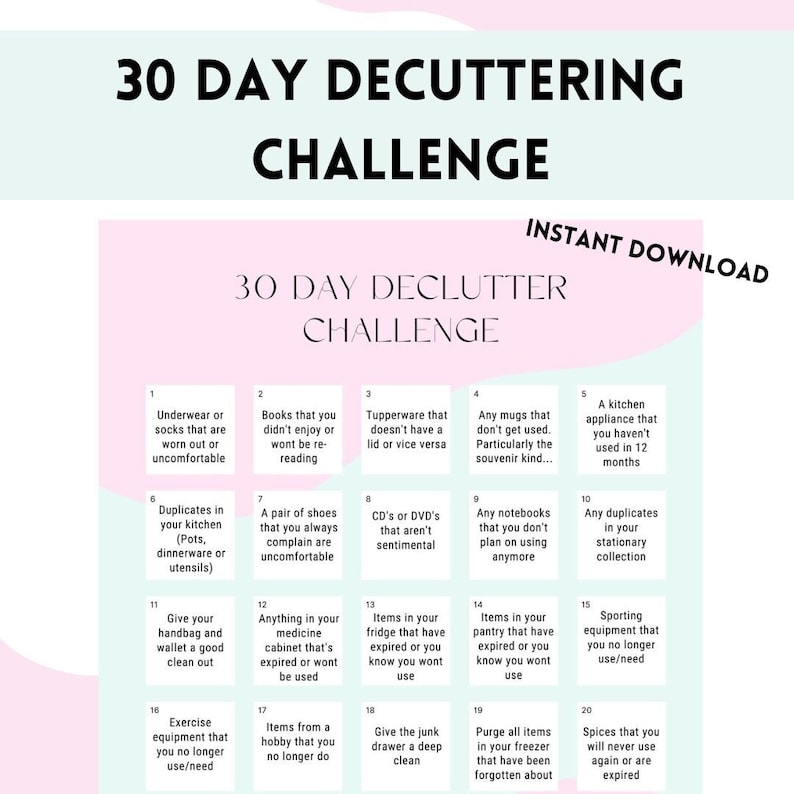 Decluttering Challenge 30 Days | Minimalist Planner | Declutter Planner ...