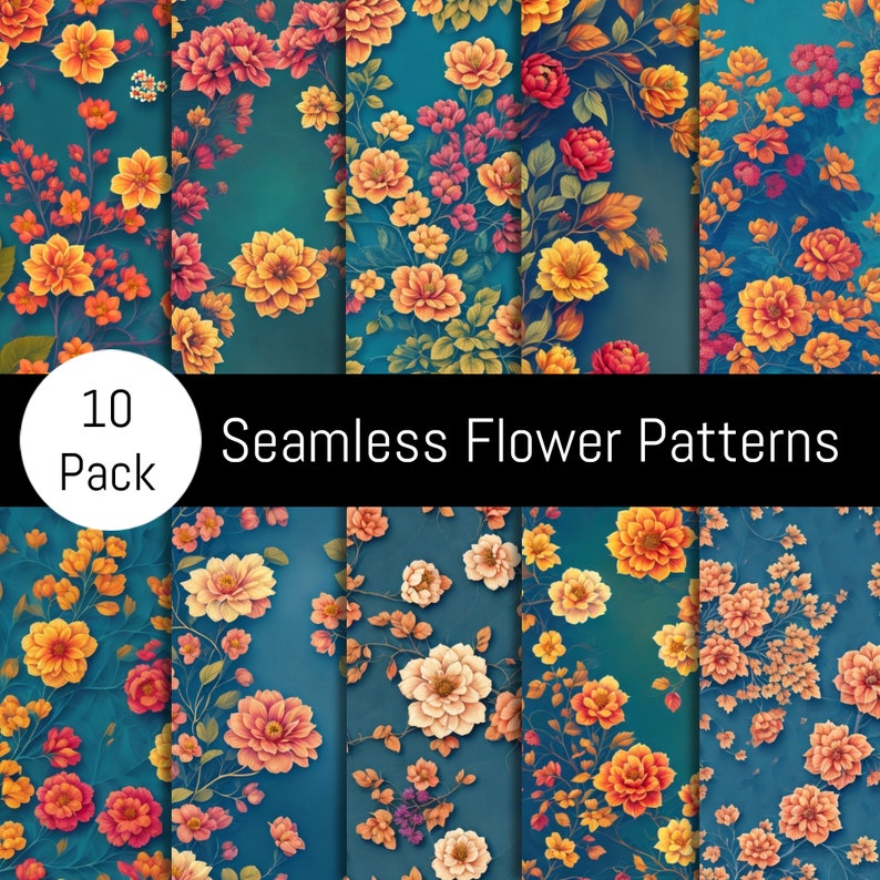 Seamless Flower Patterns 10 Pack Instant Download - Etsy