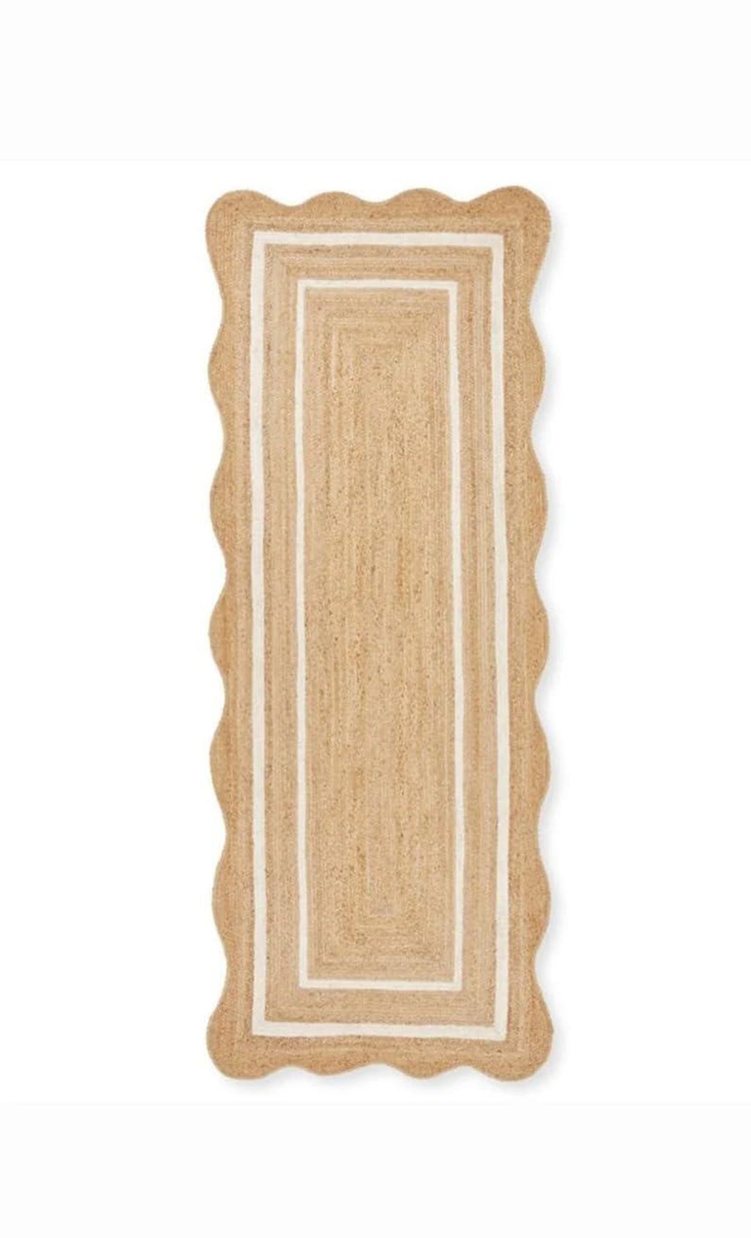 Jute Runner Rug Scalloped Runner Rug, Bohemian Scallop Rug, Natural ...