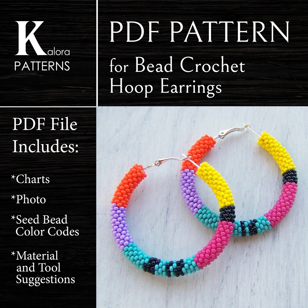 PDF Pattern for Bead Crochet Hoop Earrings, DIY Colorful Hoops Pattern ...