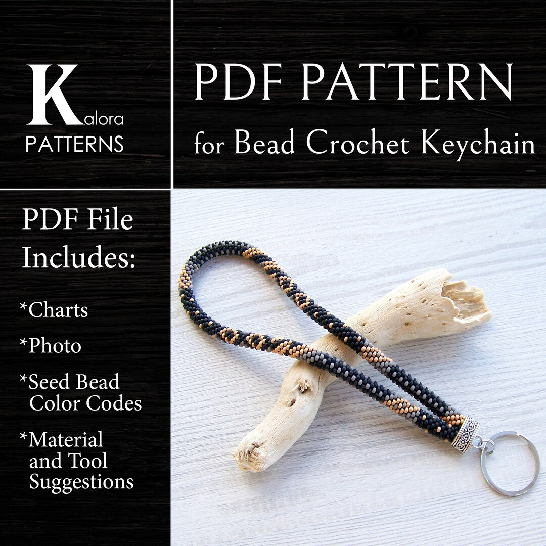 PDF Bead Crochet Key Holder Pattern, Black Gold Patchwork Wristlet Key ...