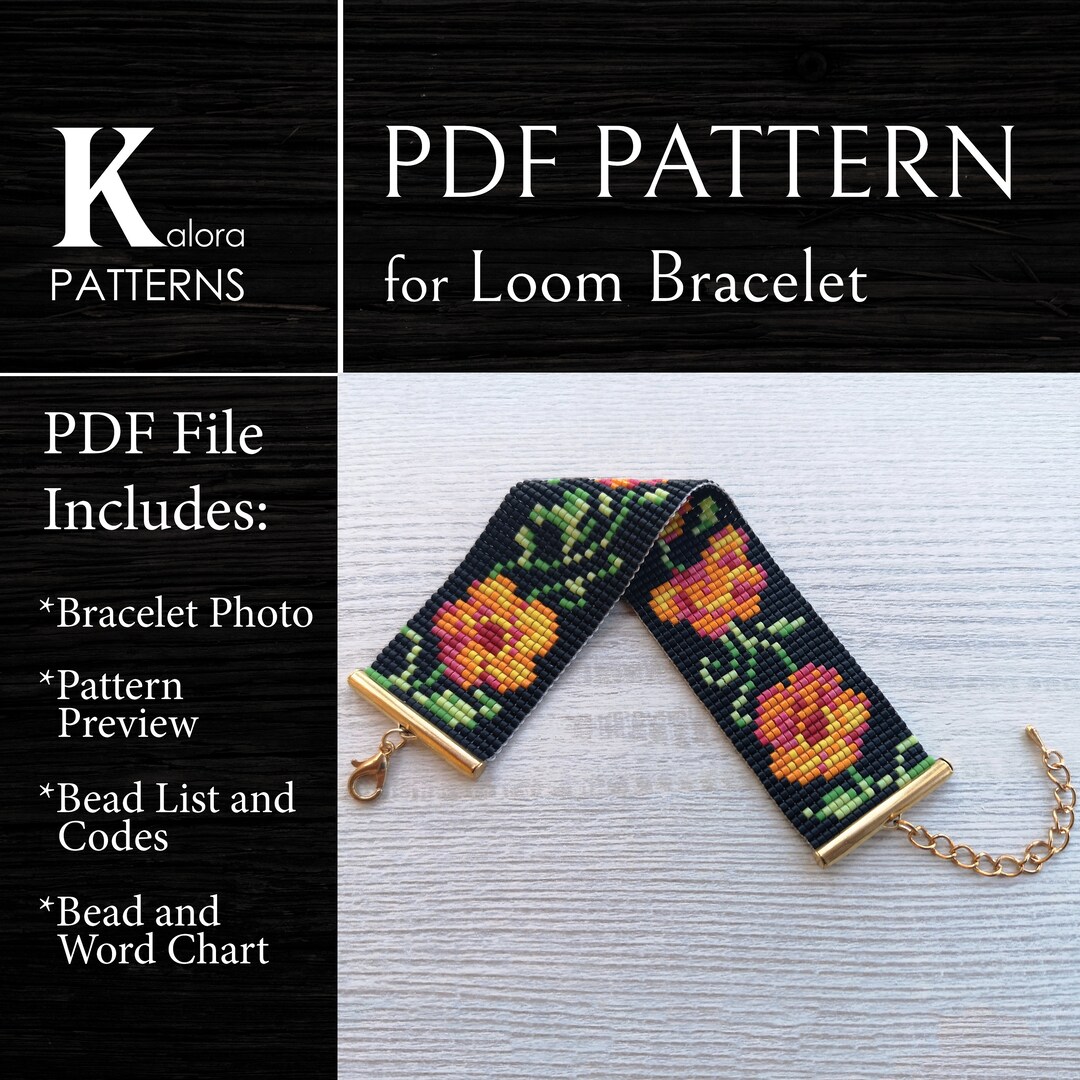 Floral Loom Bead Pattern, Miyuki Delica Bracelet PDF Pattern, Flower ...