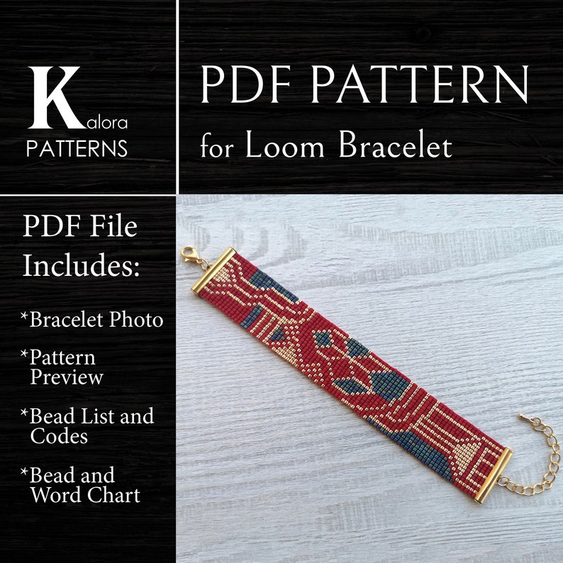 Art Deco Beaded Loom Bracelet Pattern, DIY Geometric Bracelet Pattern, Miyuki Delica Bracelet ...