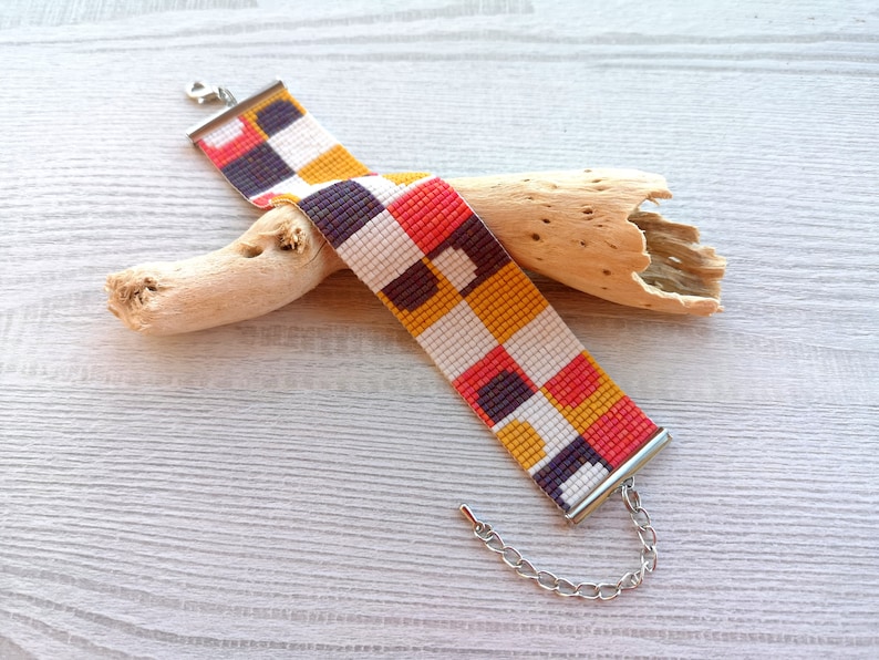 Abstract Colorful Bead Loom Bracelet Pattern, DIY Beaded Geometric ...