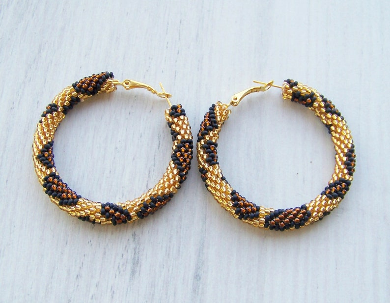 Leopard Print Hoop Earrings PDF Pattern Files, Beaded Big Hoops Ear ...