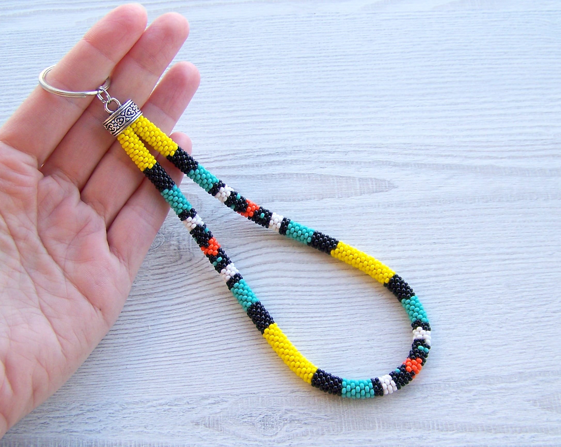 Bead Crochet Pattern for Wristlet Colorful Keychain, PDF DIY Seed Bead ...