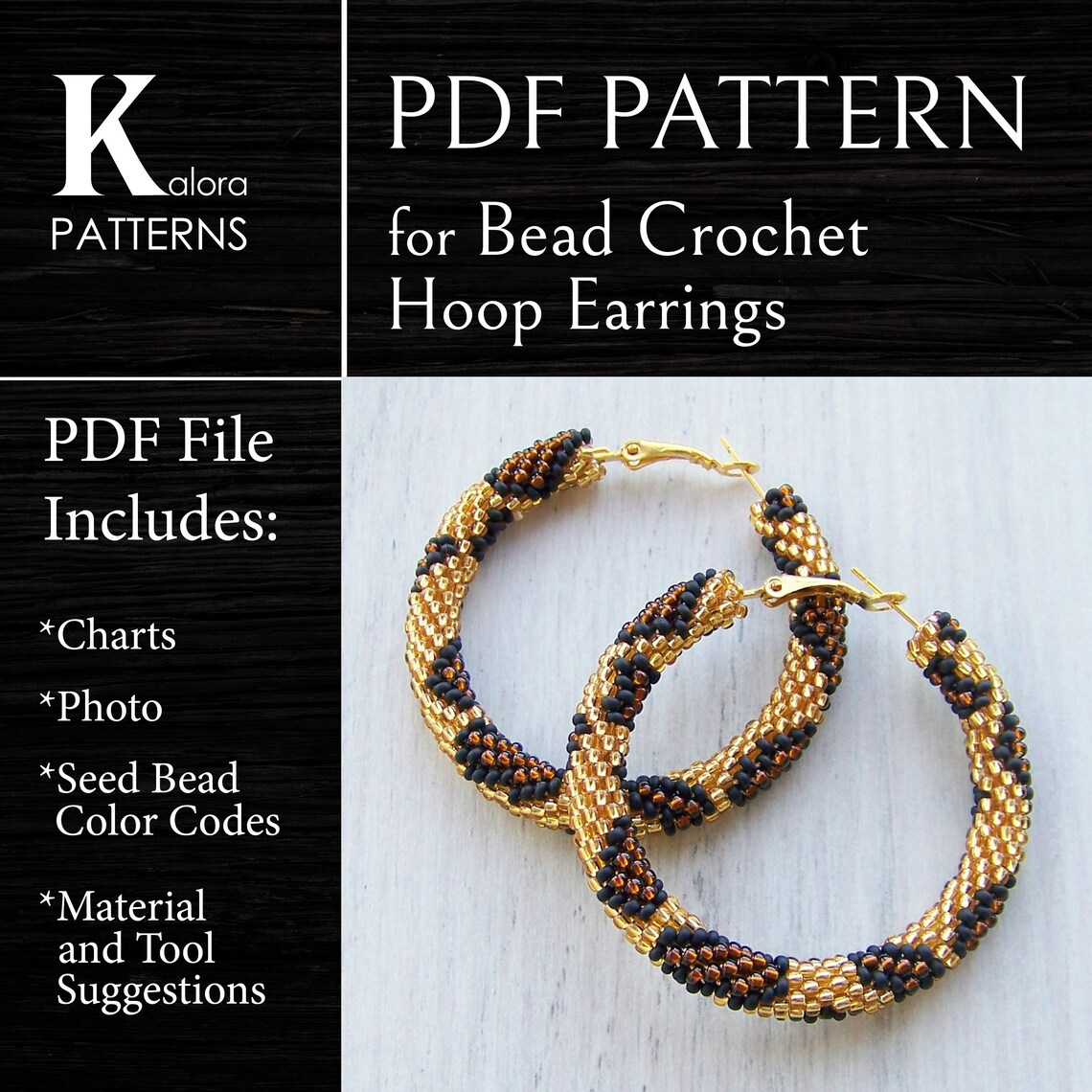 Leopard Print Hoop Earrings PDF Pattern Files, Beaded Big Hoops Ear ...