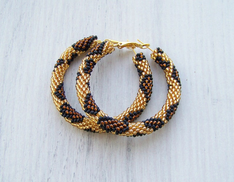 Leopard Print Hoop Earrings PDF Pattern Files, Beaded Big Hoops Ear ...