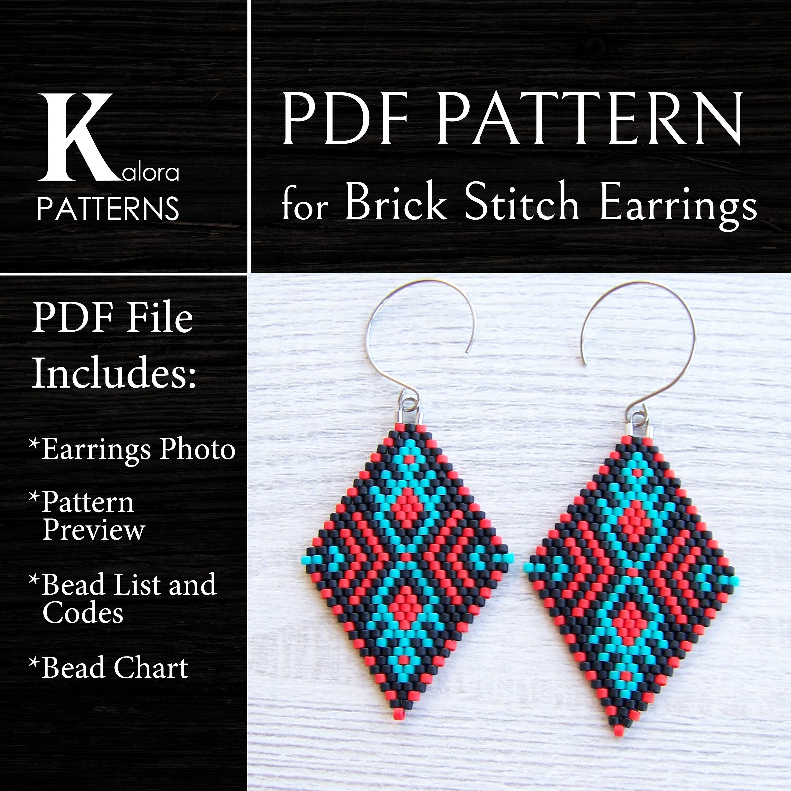 Tribal Brick Stitch Earrings PDF Pattern, Ethnic Rhombus Miyuki Delica ...