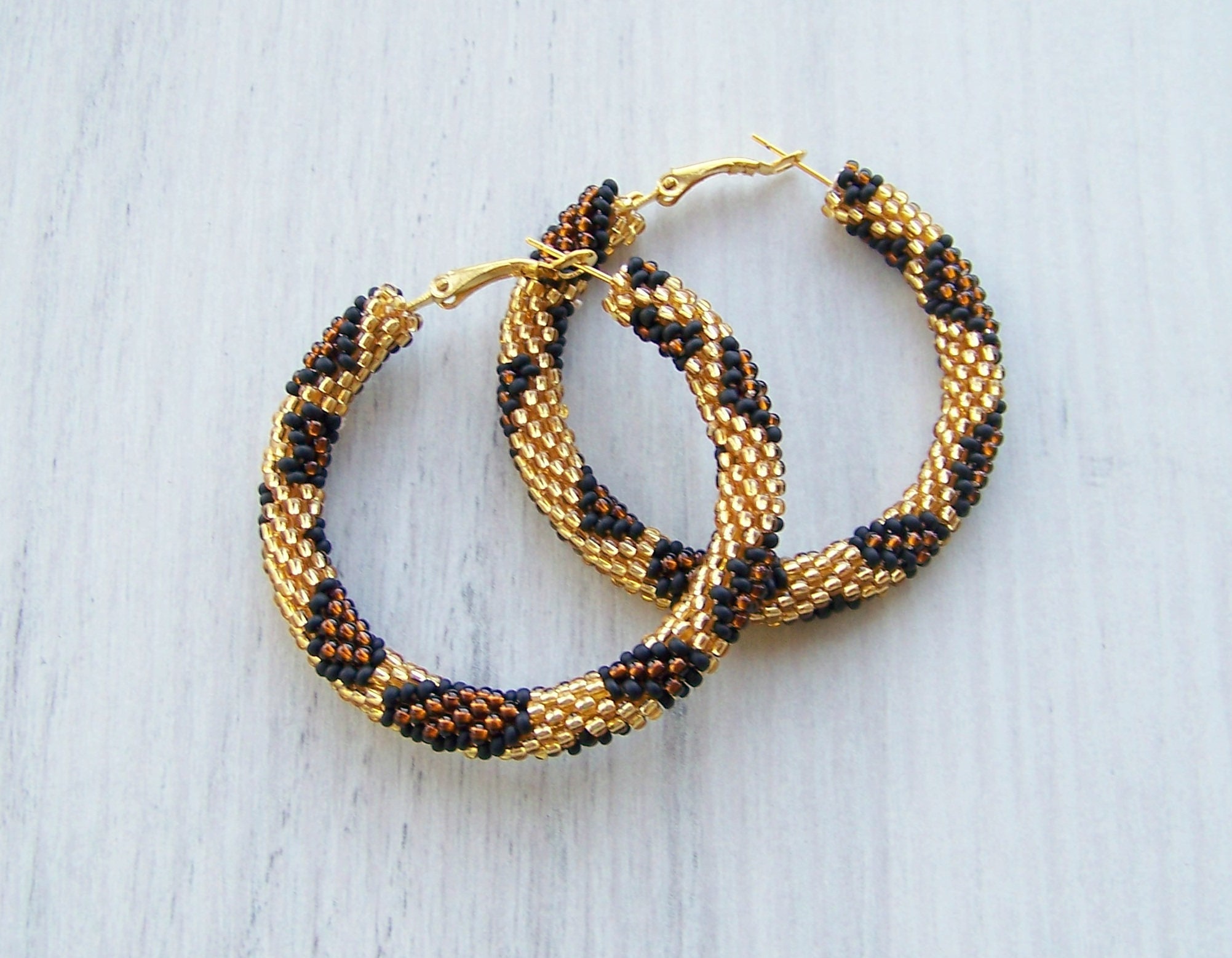 Leopard Print Hoop Earrings PDF Pattern Files, Beaded Big Hoops Ear ...