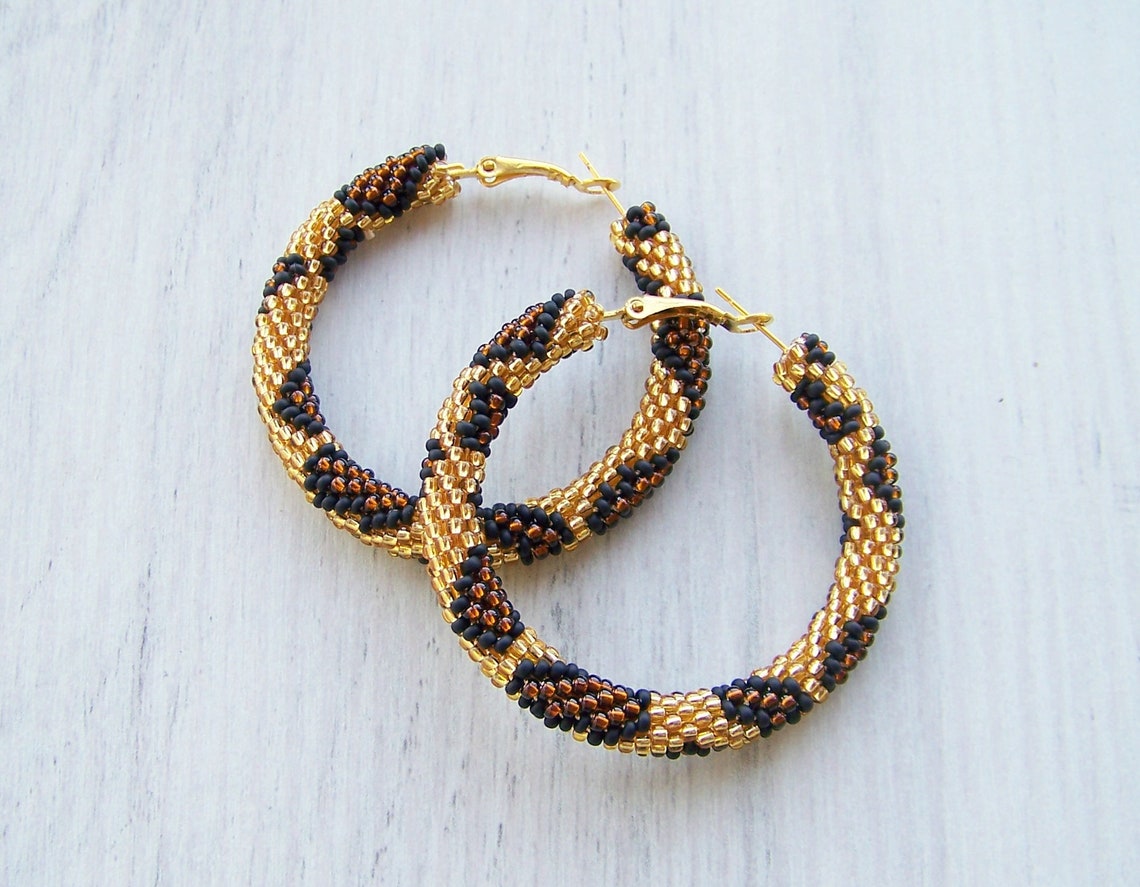 Leopard Print Hoop Earrings PDF Pattern Files, Beaded Big Hoops Ear ...