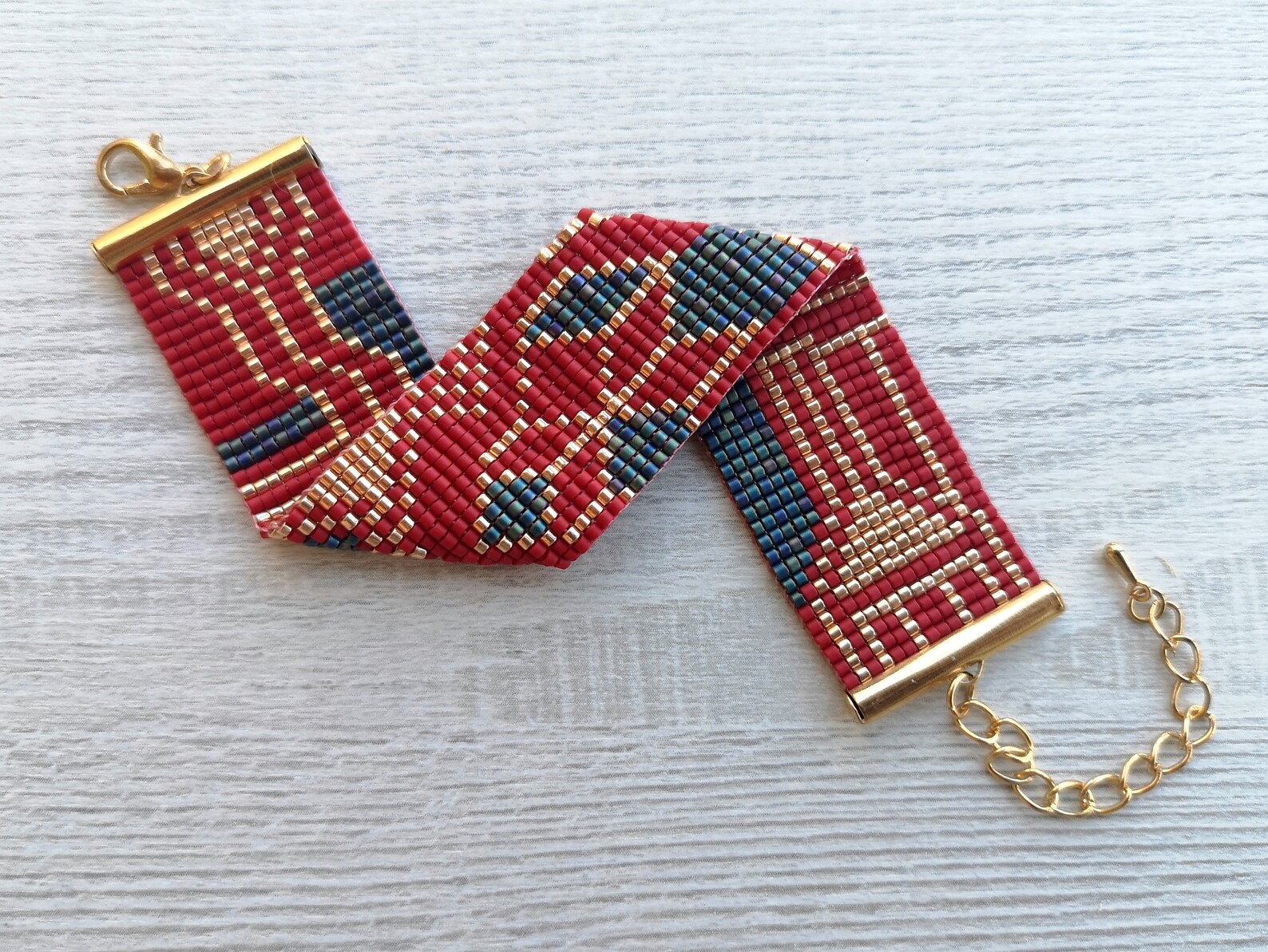 Art Deco Beaded Loom Bracelet Pattern, DIY Geometric Bracelet Pattern ...