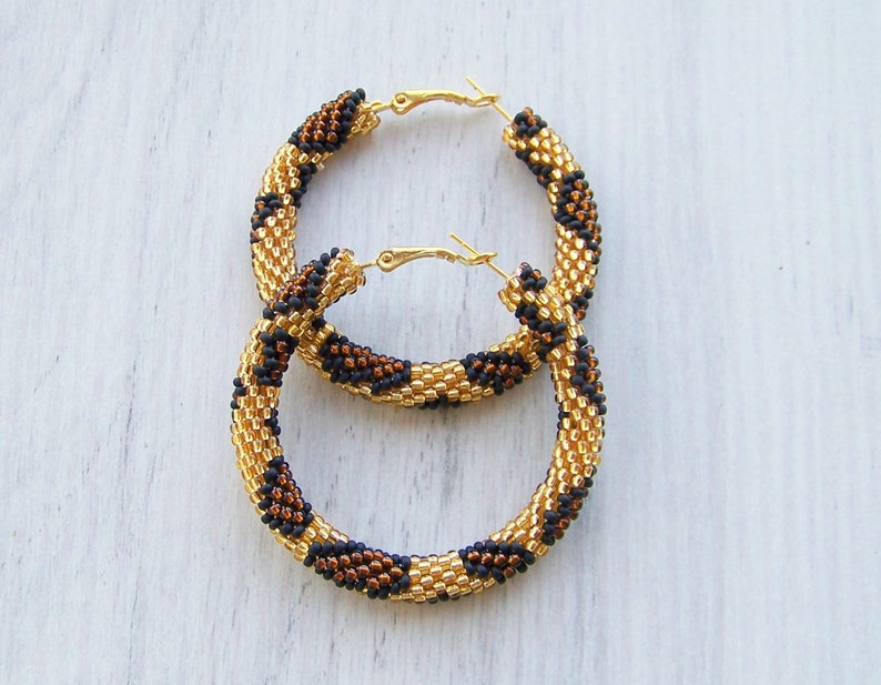 Leopard Print Hoop Earrings PDF Pattern Files, Beaded Big Hoops Ear ...