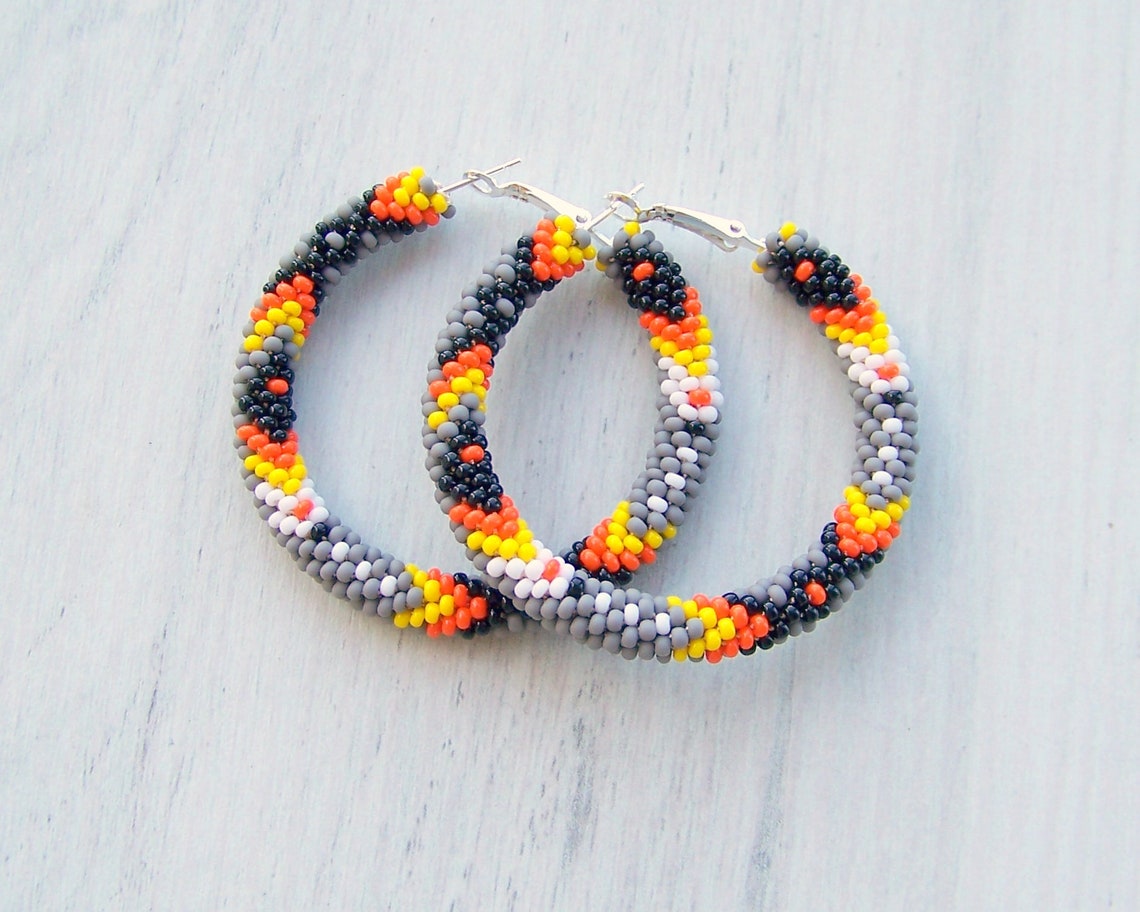 Bead Crochet Tribal Style Hoop Earrings Pattern, PDF DIY Seed Beads ...