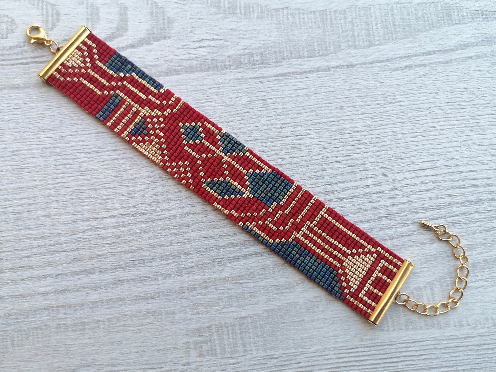 Art Deco Beaded Loom Bracelet Pattern, DIY Geometric Bracelet Pattern ...