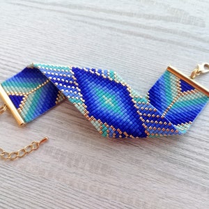 Blue Gold Ombre Loom Bracelet Pattern, Miyuki Delica Bracelet PDF ...