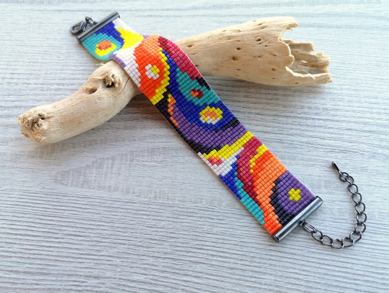 Abstract Colorful Bead Loom Bracelet Pattern, DIY Beaded Geometric ...