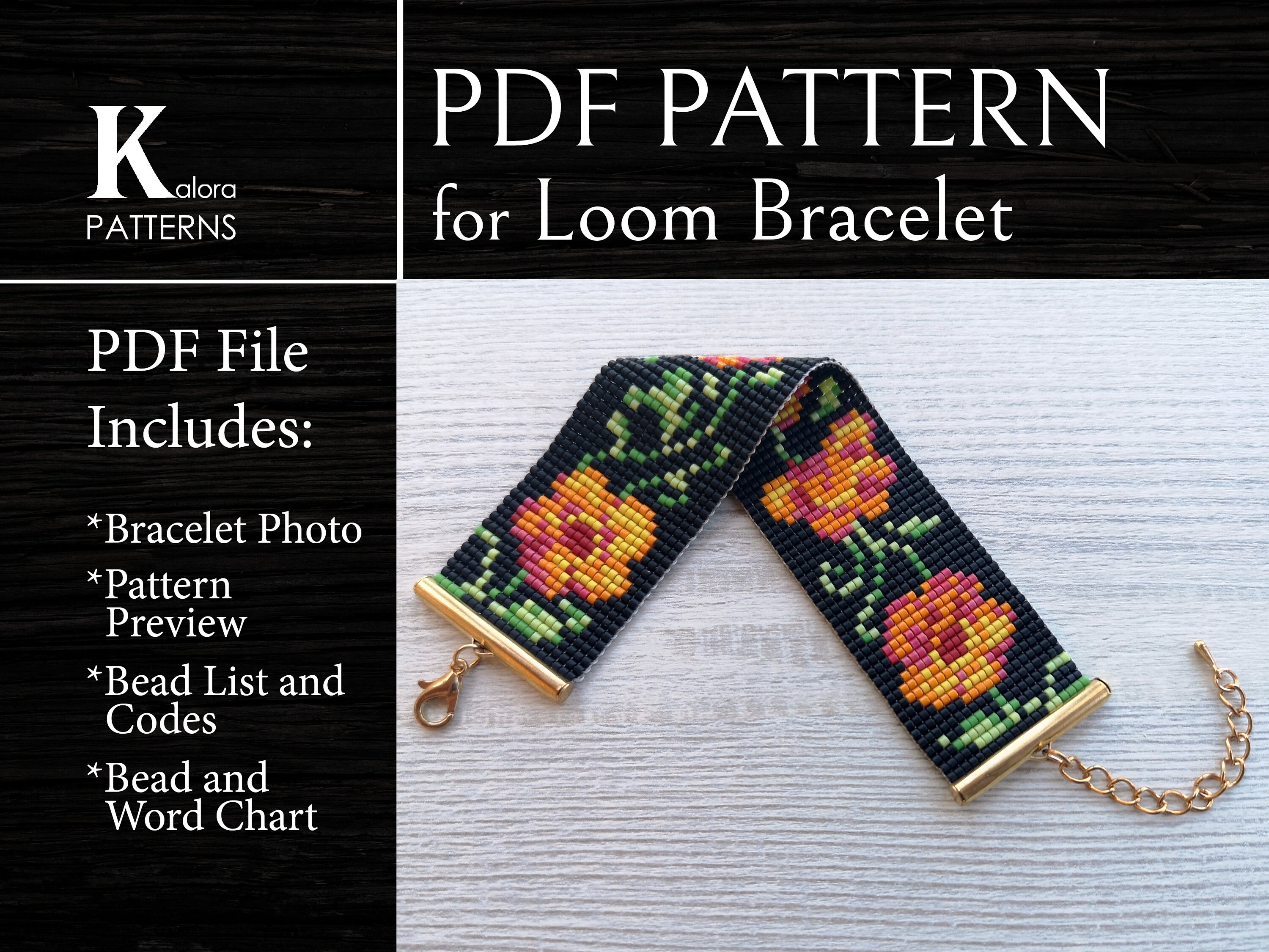 Floral Loom Bead Pattern Miyuki Delica Bracelet PDF Pattern - Etsy
