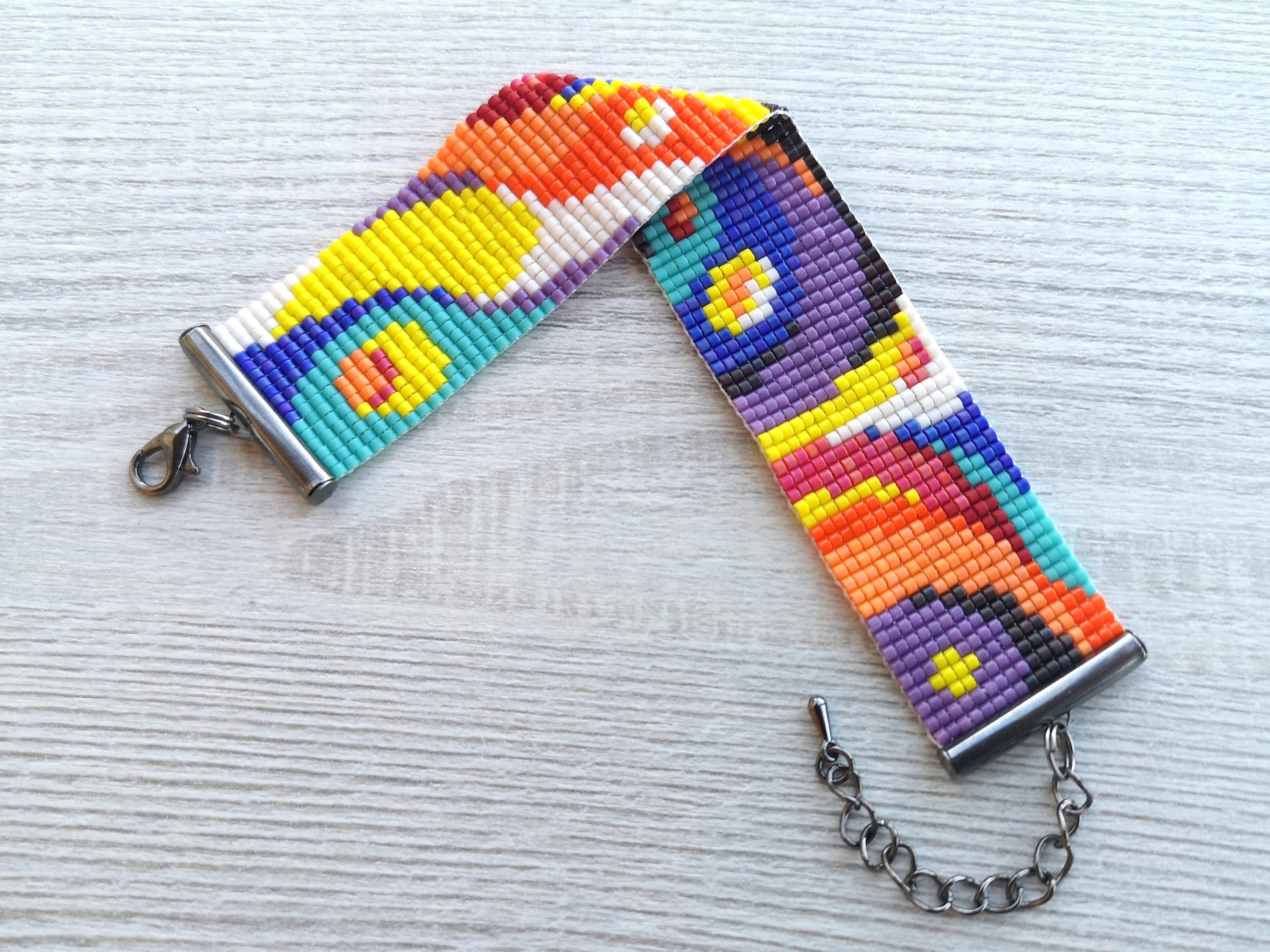 Abstract Colorful Bead Loom Bracelet Pattern, DIY Beaded Geometric ...