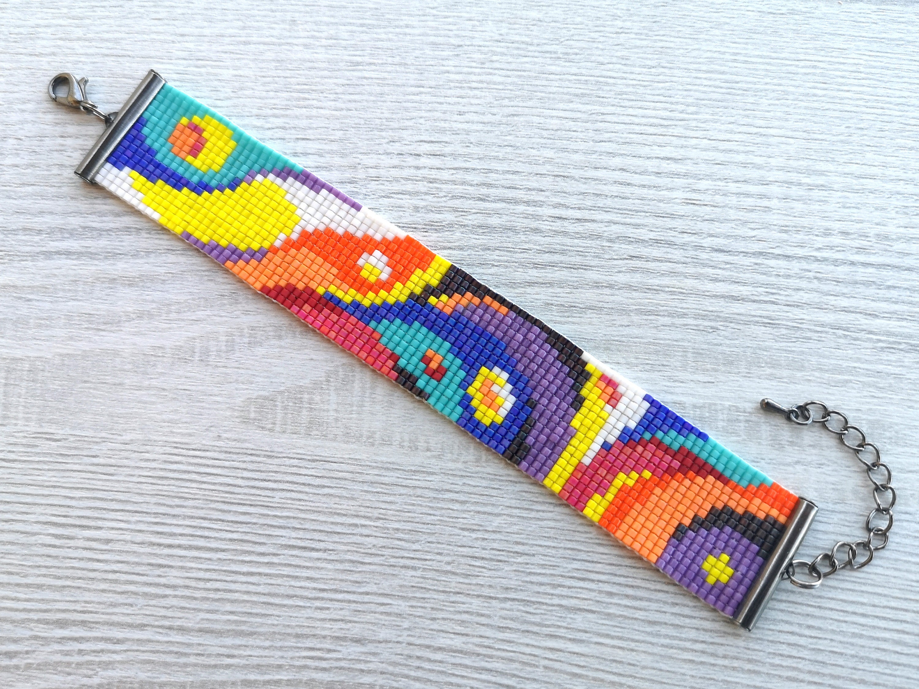 Abstract Colorful Bead Loom Bracelet Pattern, DIY Beaded Geometric ...