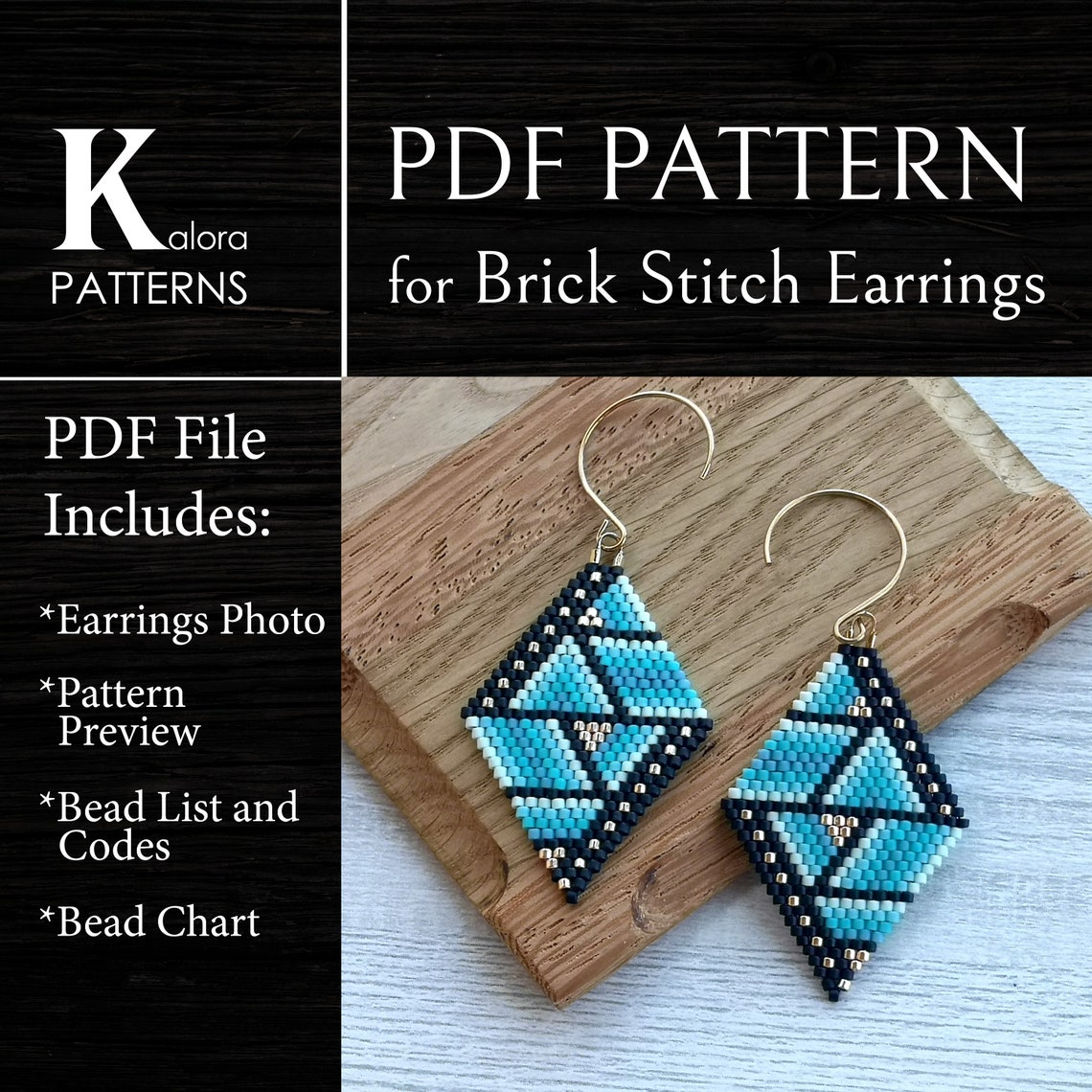 Turquoise Shades Rhombus Earrings Brick Stitch Pattern, Miyuki Delica ...