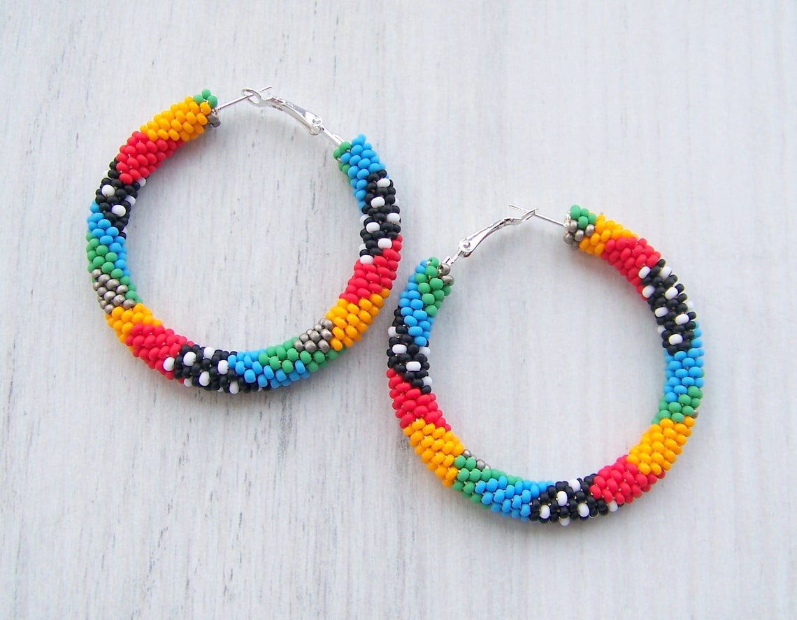 DIY Bead Crochet Pattern, PDF Pattern for Modern Colorful Hoop Earrings ...