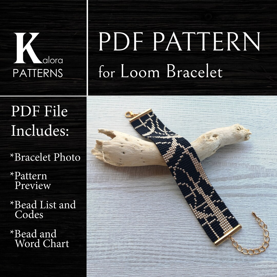Abstract Bead Loom Bracelet Pattern, DIY Beaded Geometric Black Gold ...