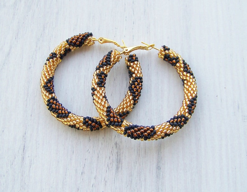 Leopard Print Hoop Earrings PDF Pattern Files, Beaded Big Hoops Ear ...