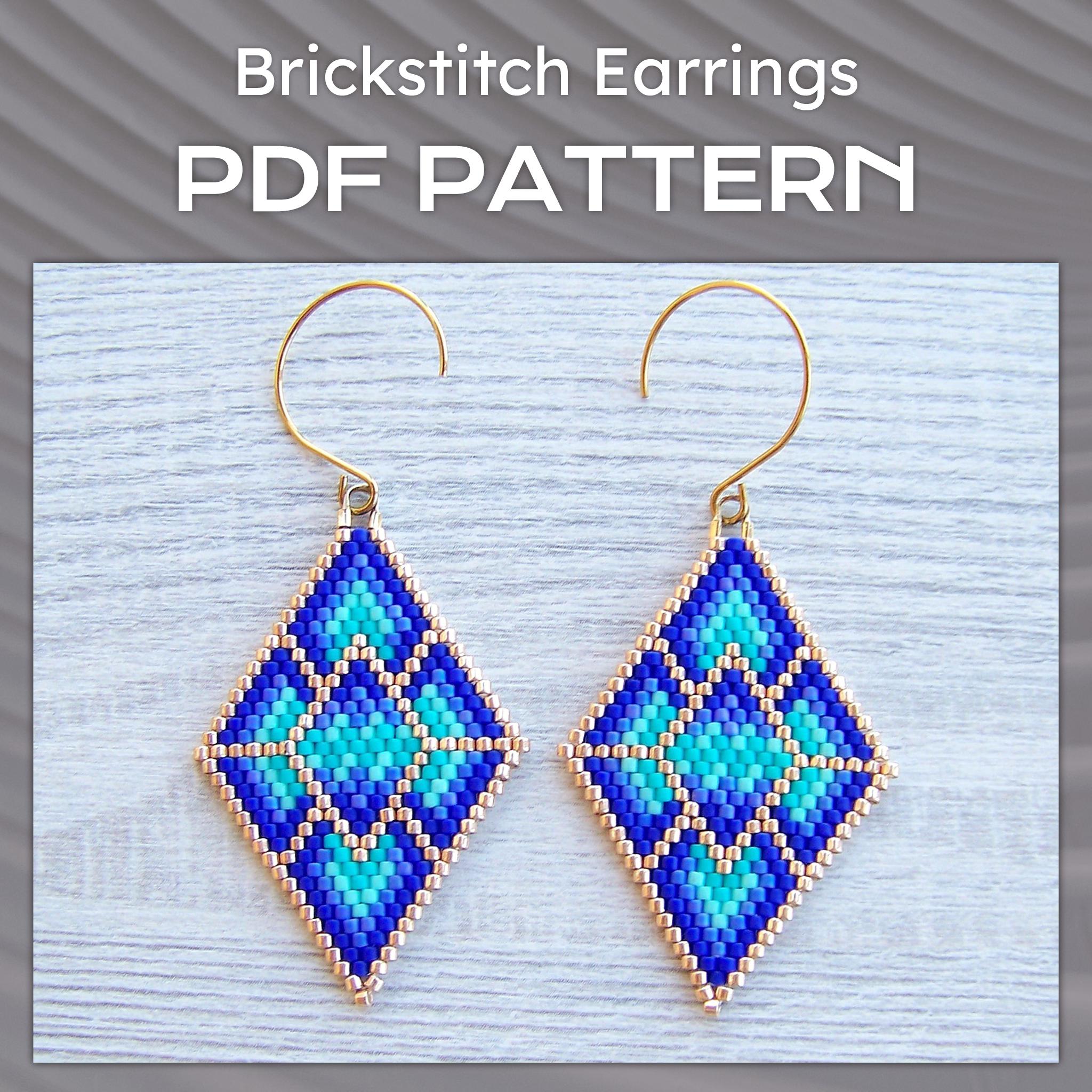 Geometric Brick Stitch Earrings PDF Pattern, Blue Gradient Boho ...