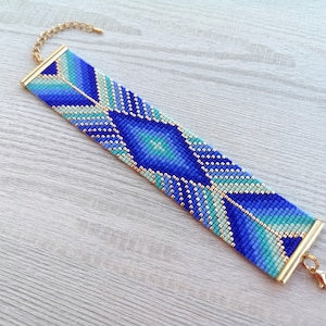 Blue Gold Ombre Loom Bracelet Pattern, Miyuki Delica Bracelet PDF ...