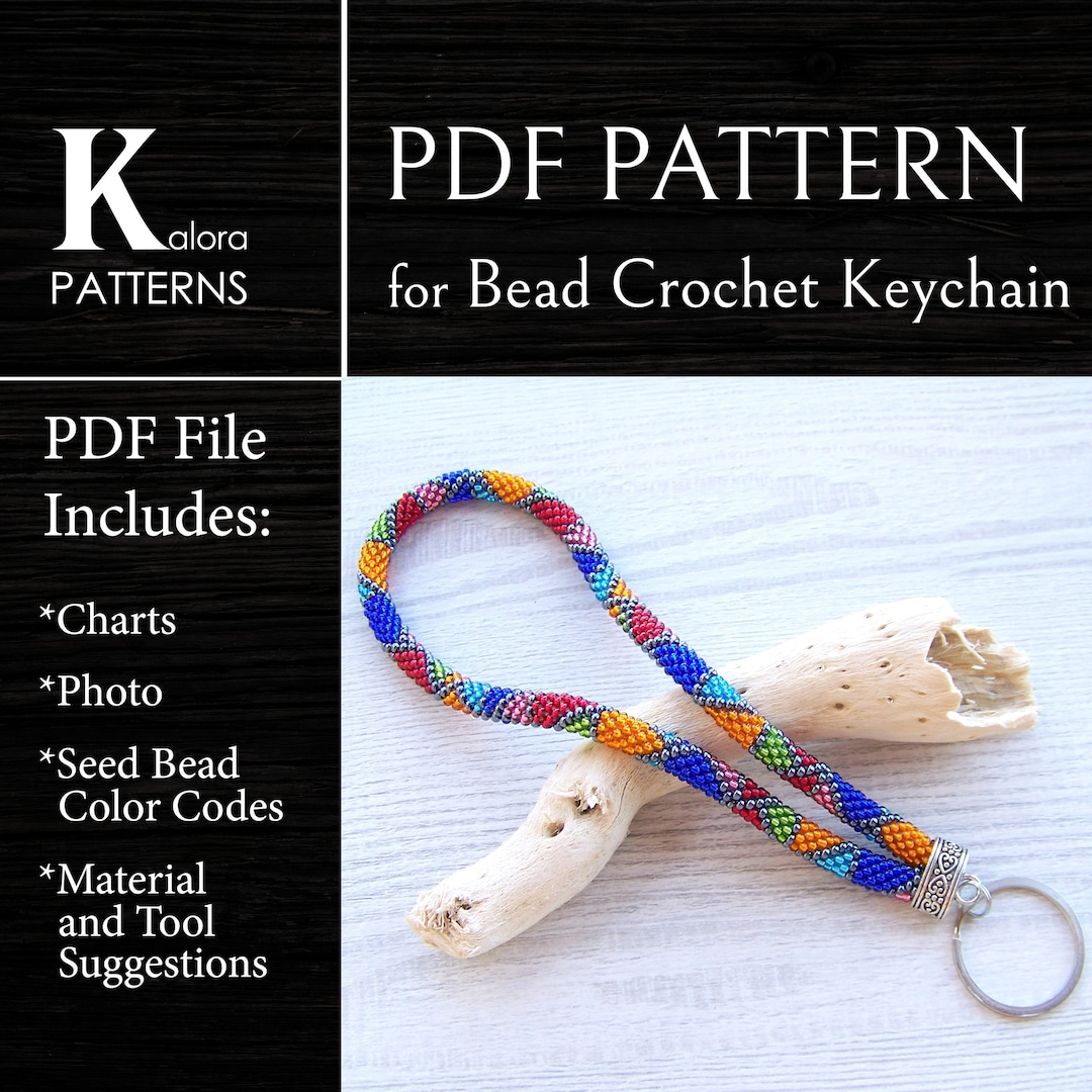 PDF Bead Crochet Keychain Pattern, Colorful Geometric Wristlet Key Fob ...